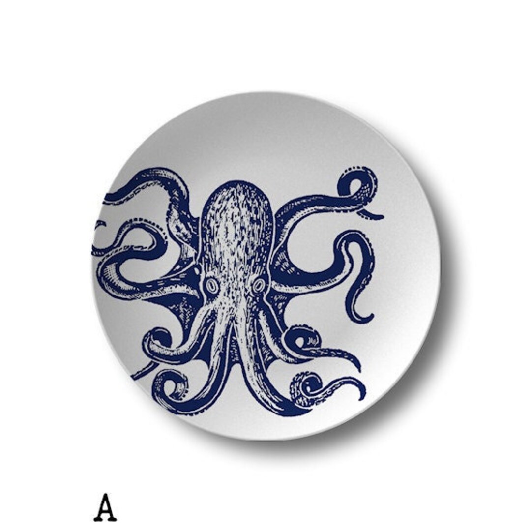 Octopus Dinner Plate: Blue & White Nautical Indoor/outdoor Tableware ...