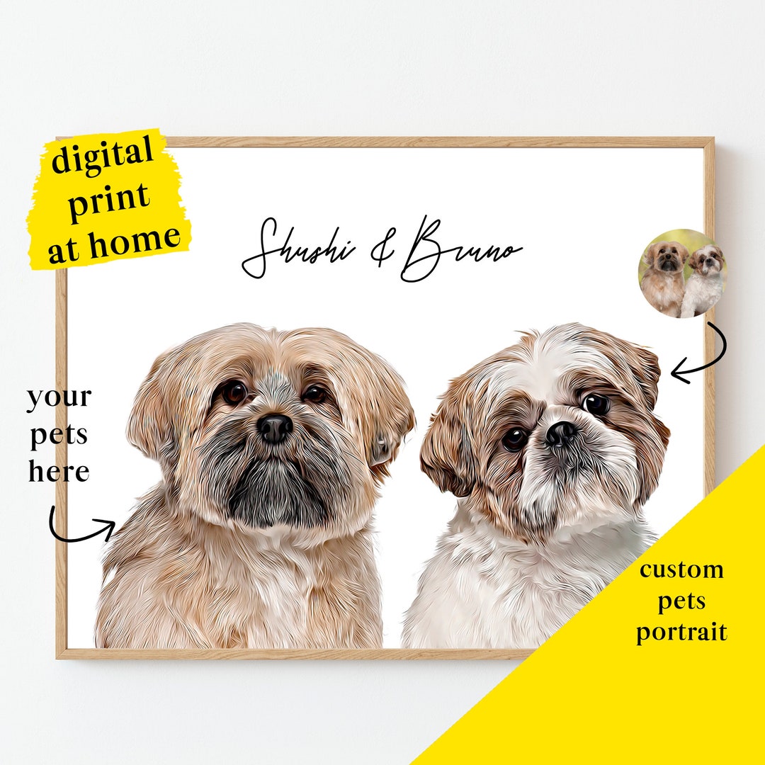 Two Dogs Portraits Two Pets Portraits Pet Lover Gift Custom - Etsy