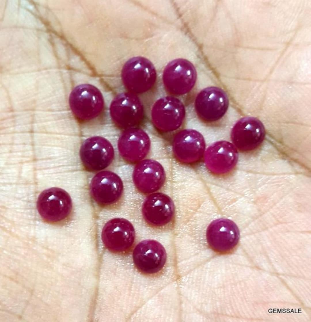 10 Pieces 2mm to 3mm Red Ruby Cabochon Round Gemstone, 100% Natural Red ...