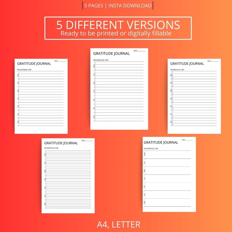 Weekly Gratitude Journal Printable Template, Thankfulness Journal ...