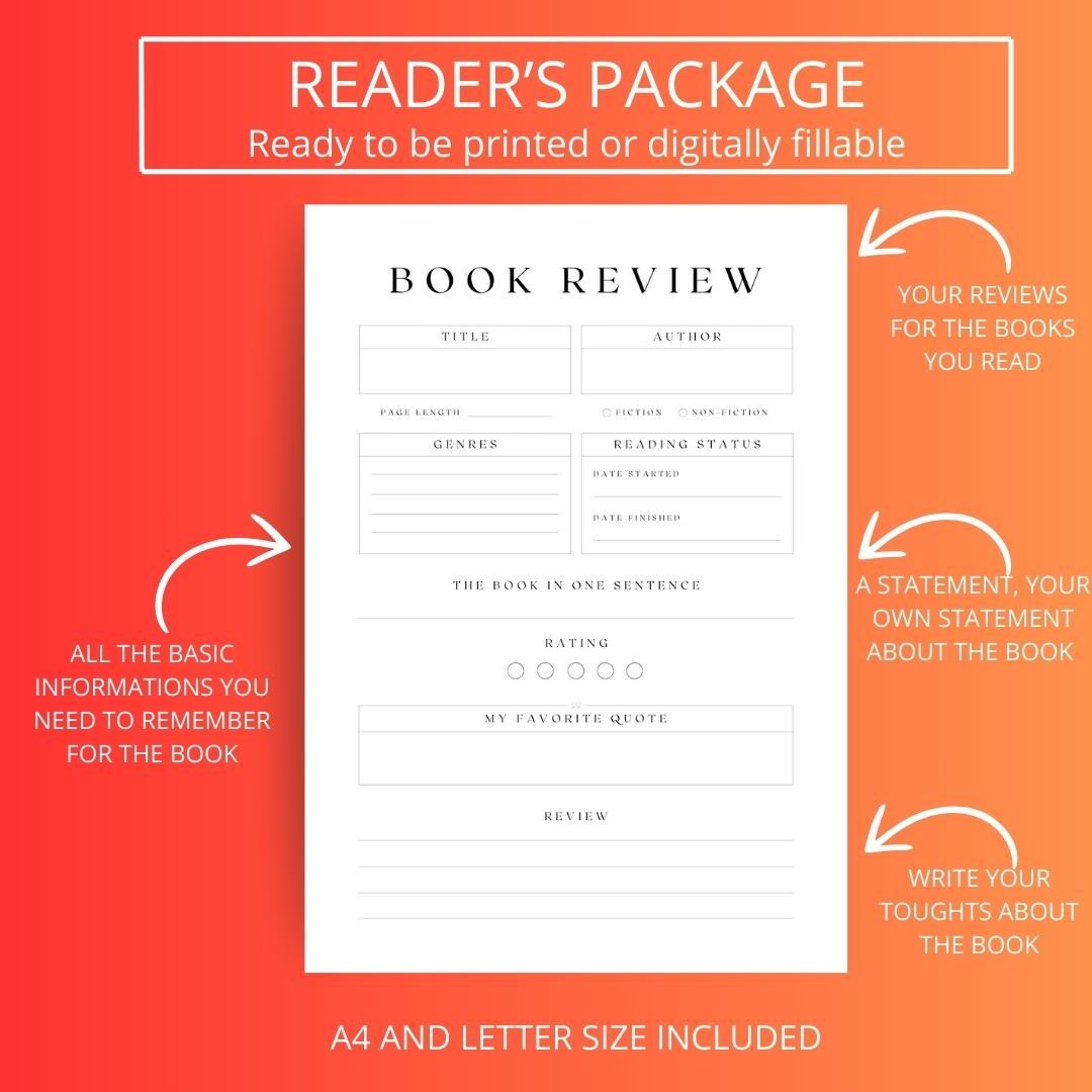 Printable and Digital Reading Planner Template Book Review, Reading Log ...