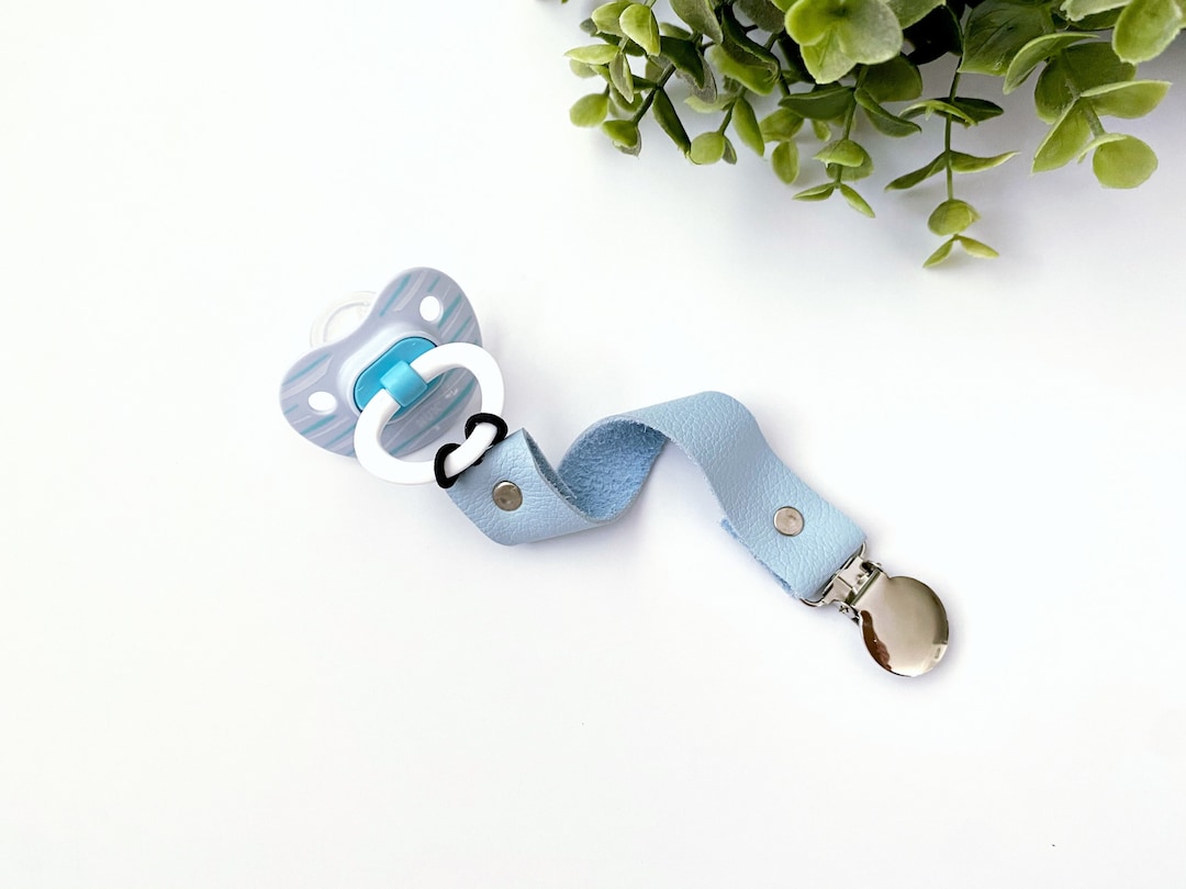 Baby Blue Leather Pacifier Clip / Leather Paci Clip / Pacifier Clip ...