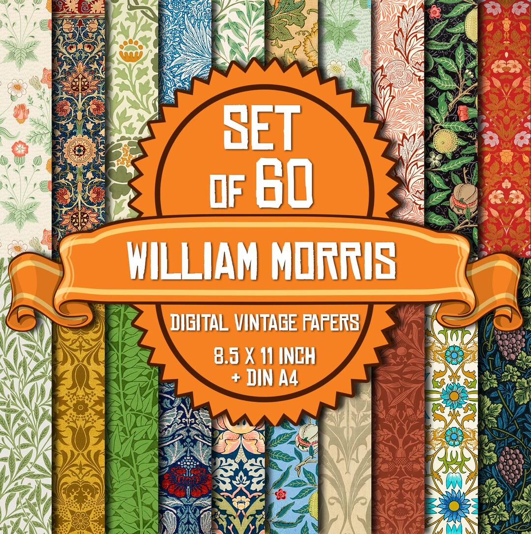 60 Digital William Morris Vintage Papers – A4 and US Letter Download ...