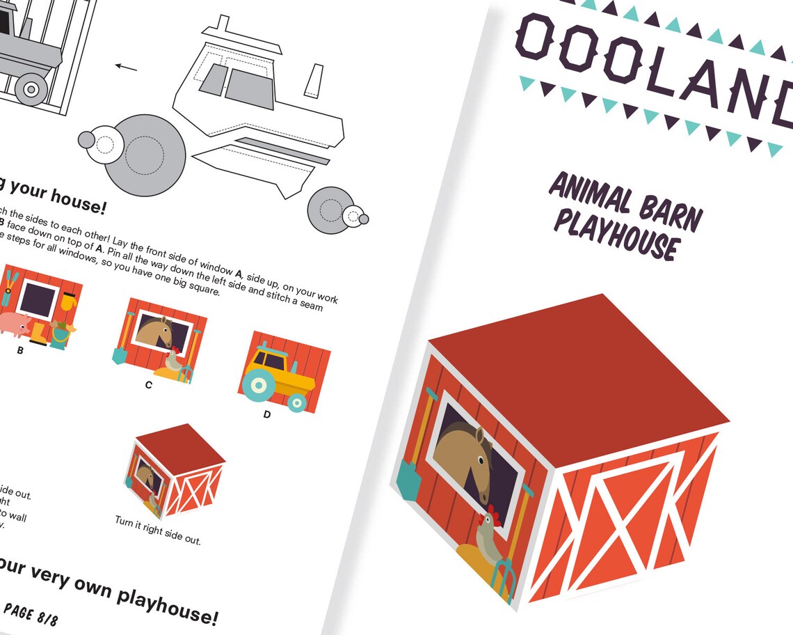 Playhouse Pattern Animal Barn Farmhouse Card Table House - Etsy