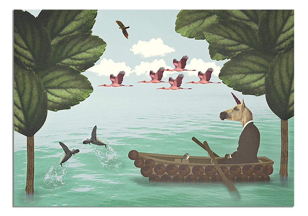 Special Horse Pondering at the Lake Art Print, Maximalist Surreal ...
