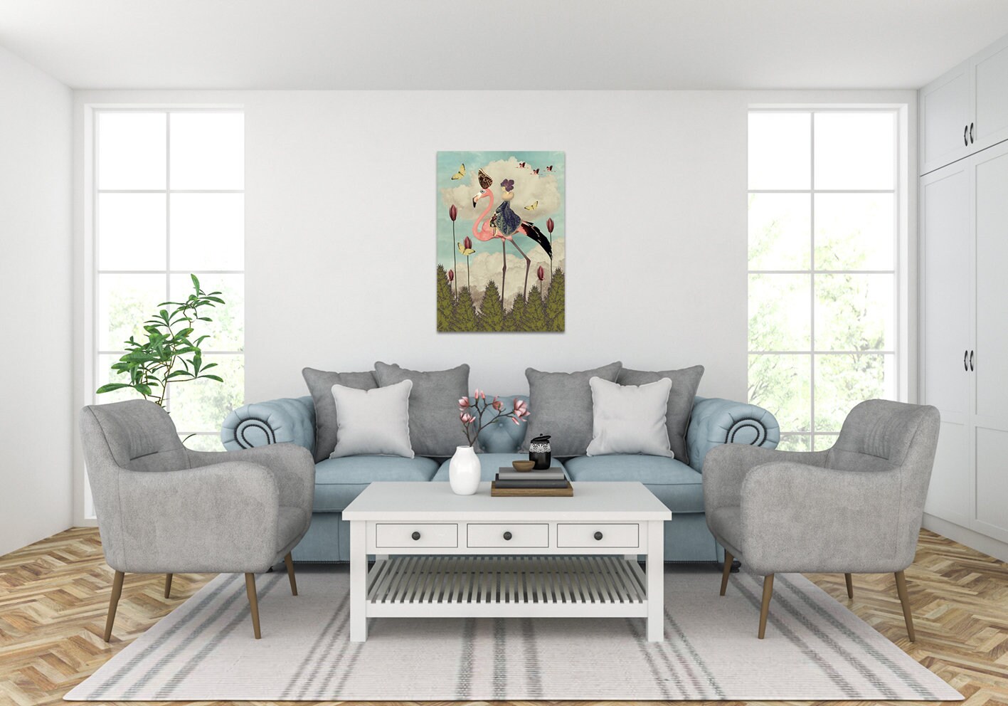 Giant Flamingo Art Print Woman Riding a Flamingo Surreal - Etsy