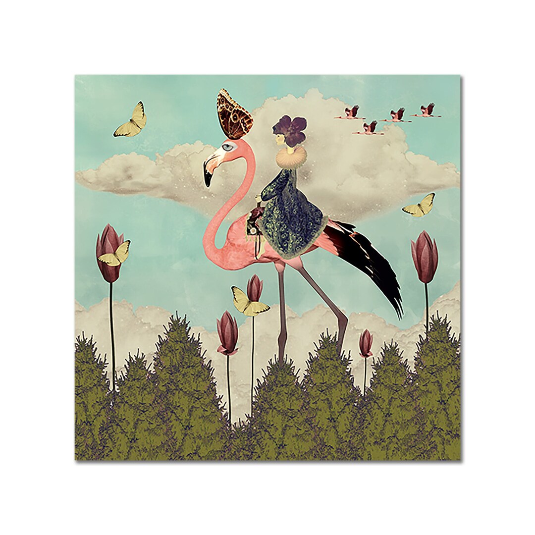 Woman Riding a Giant Flamingo Art Print, Unframed Surreal Poster ...