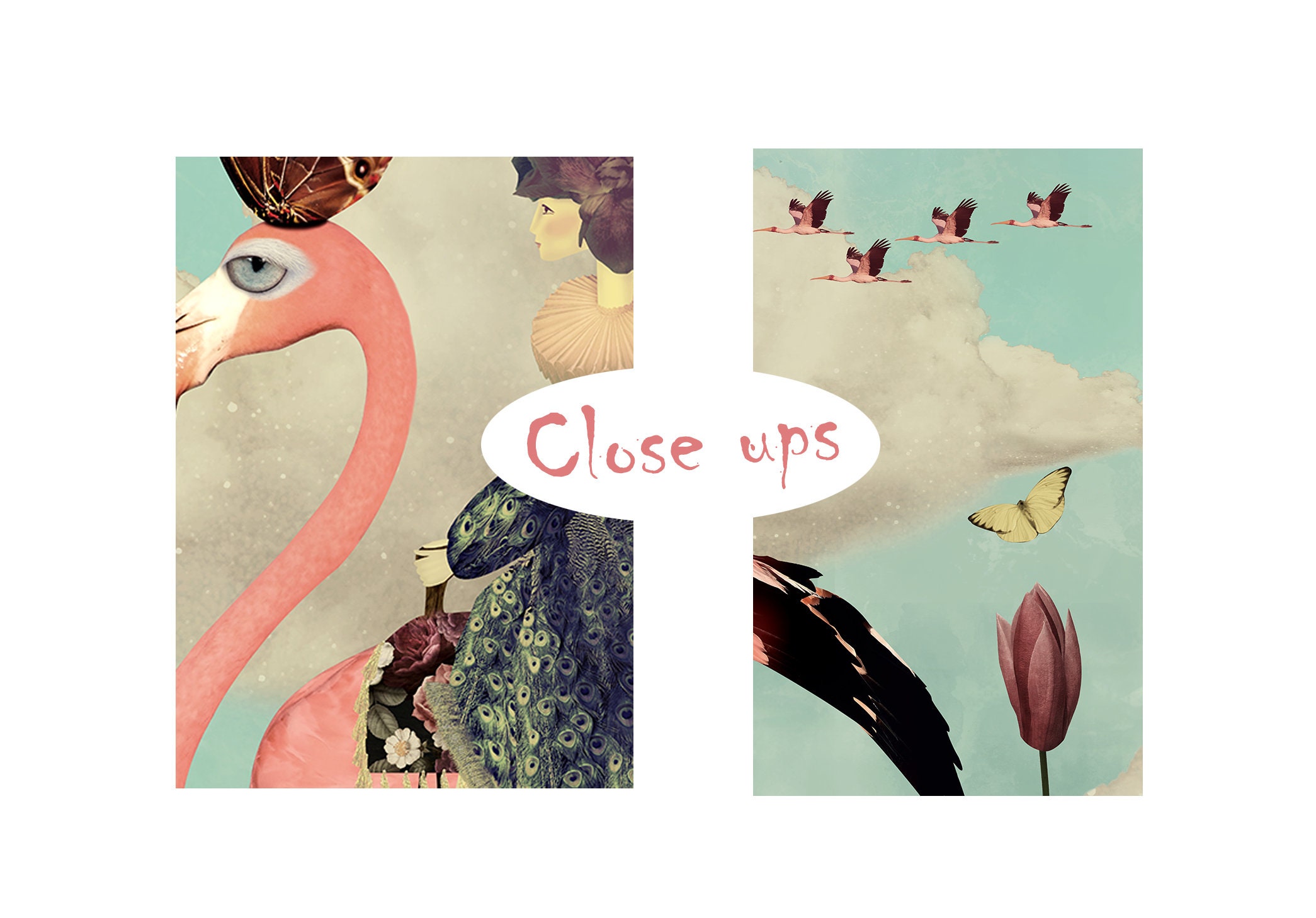 Woman Riding a Giant Flamingo Art Print, Unframed Surreal Poster ...