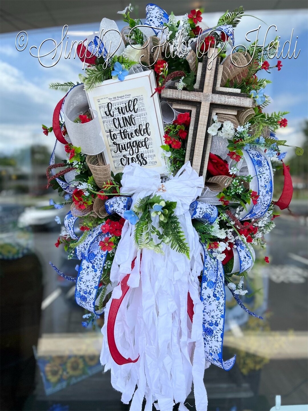 Religious Wreath, Old Rugged Cross Decor, Religious Wreath for Front Door, Religious Door Decor ...