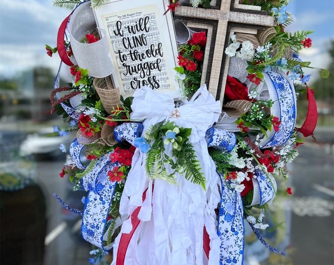 Religious Wreath, Old Rugged Cross Decor, Religious Wreath for Front Door, Religious Door Decor ...