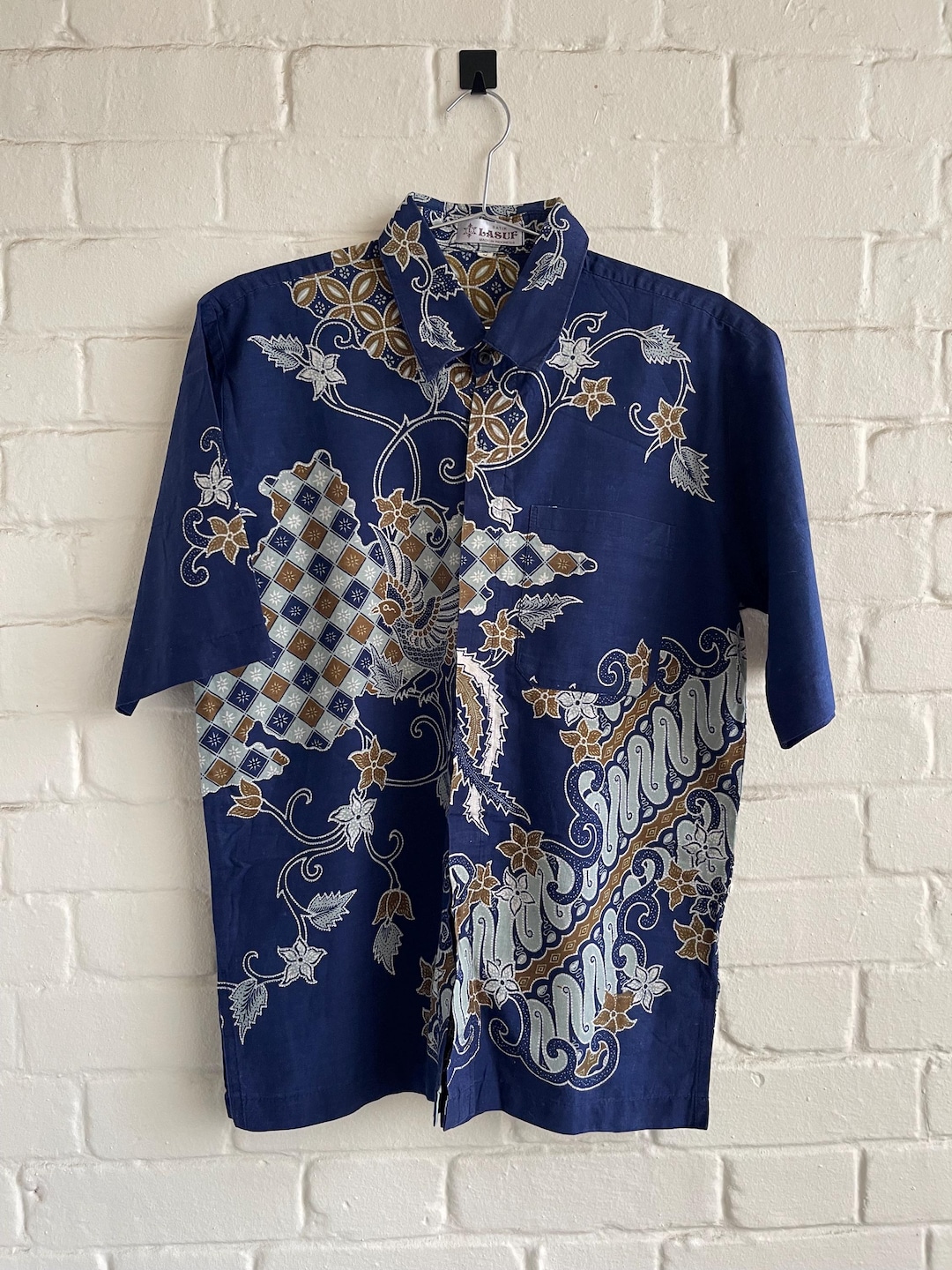Batik Lasuf Vintage Batik Shirt Short Sleeved Indonesian Blue Batik ...