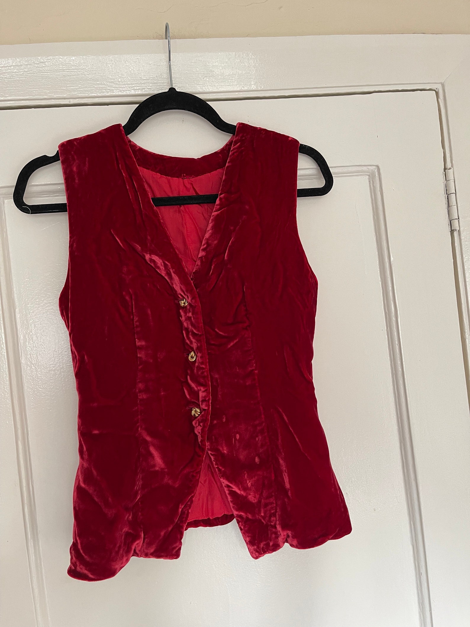 Womens Vintage Red Velvet Vest 90s Fab Red Vest Vintage 80s Red ...