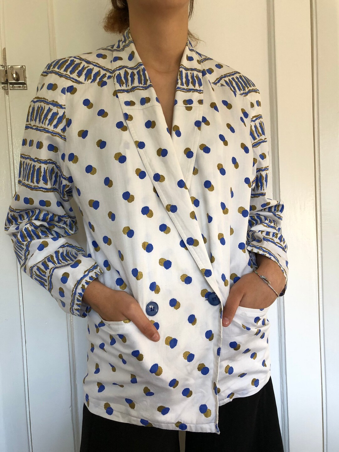Vintage 80s Alison Hayes Blazer: Blue & Khaki Pattern, UK 8/10 - Etsy