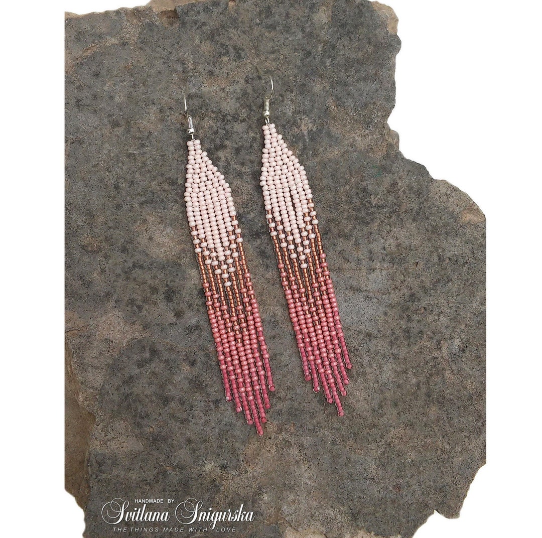 Copper Coral Bronze Salmon Pink Earrings Statement Ombre Dangle Native ...