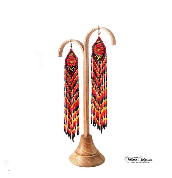 American Native Indian Tribal Earrings Extra Long Statement - Etsy