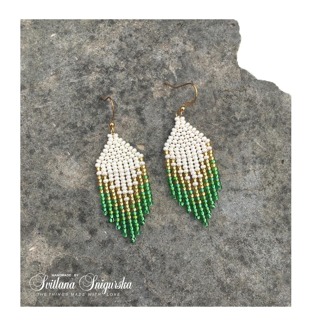 Emerald Milk Ombre Statement Earrings Cream Green Short Native Bead ...