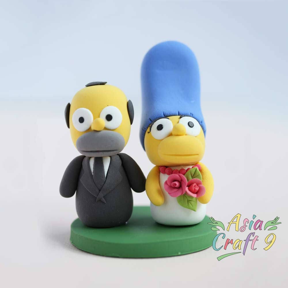 Simpsons Wedding cake topper clay doll Homer and Marge | Etsy