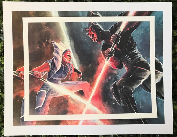 PRINT Ahsoka Vs Darth Maul STAR WARS Fan Art Painting | Etsy