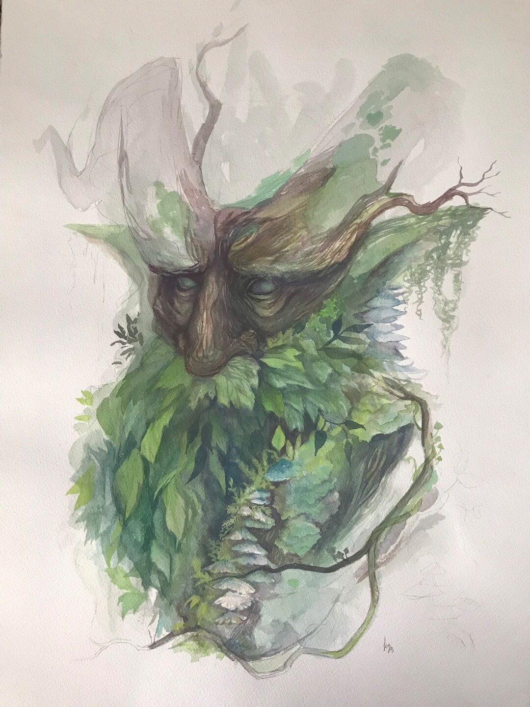 ORIGINAL Green Man Watercolor Painting | 15” X 22” Painting - Etsy