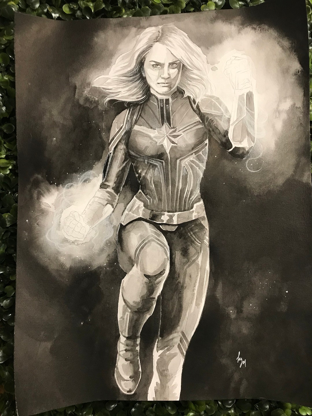 ORIGINAL Captain Marvel Ink Painting | 9" X 12" - Etsy