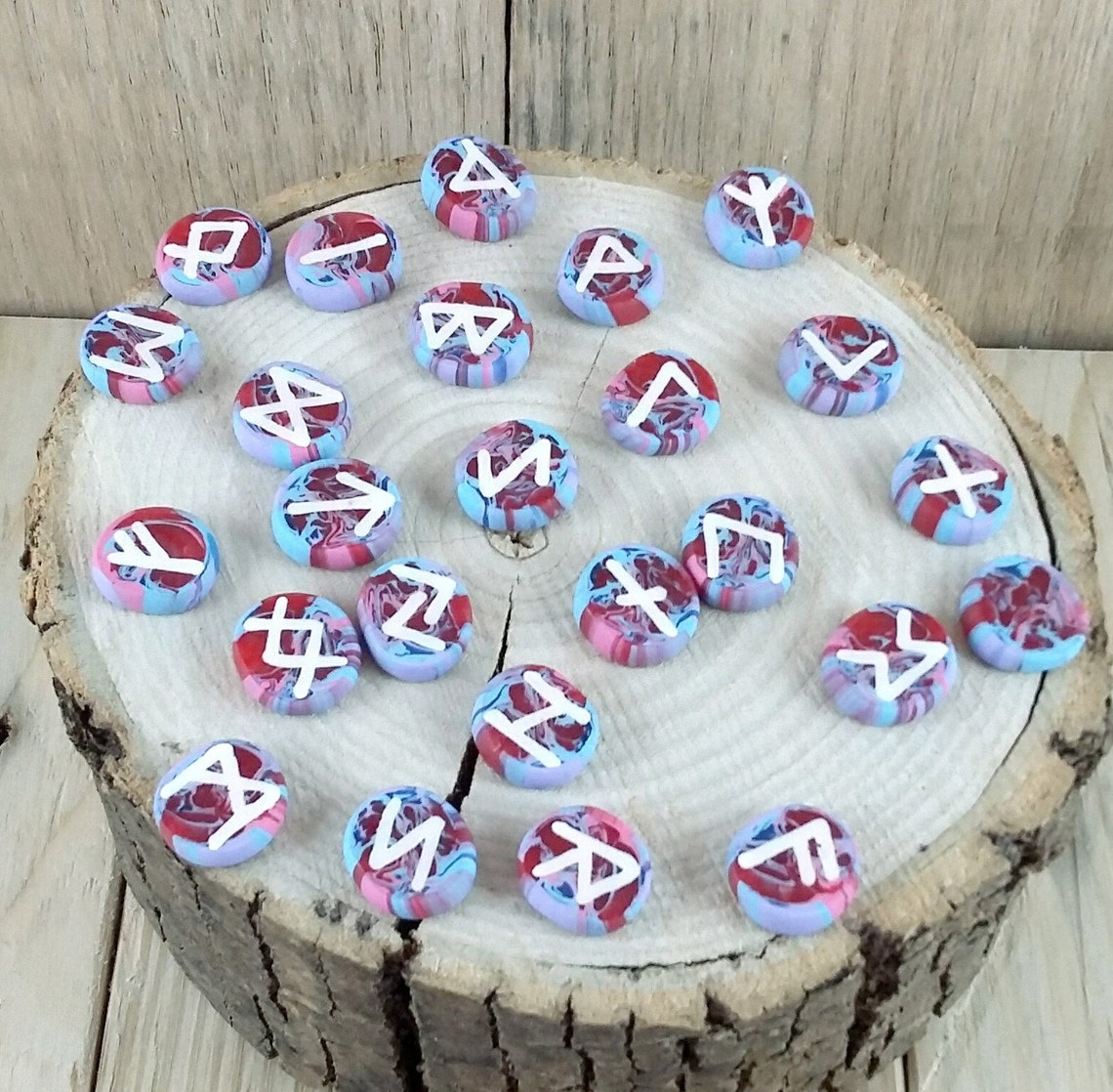 Multi Colored Polymer Clay Runes , Colorful Runes in a Drawstring Bag ...