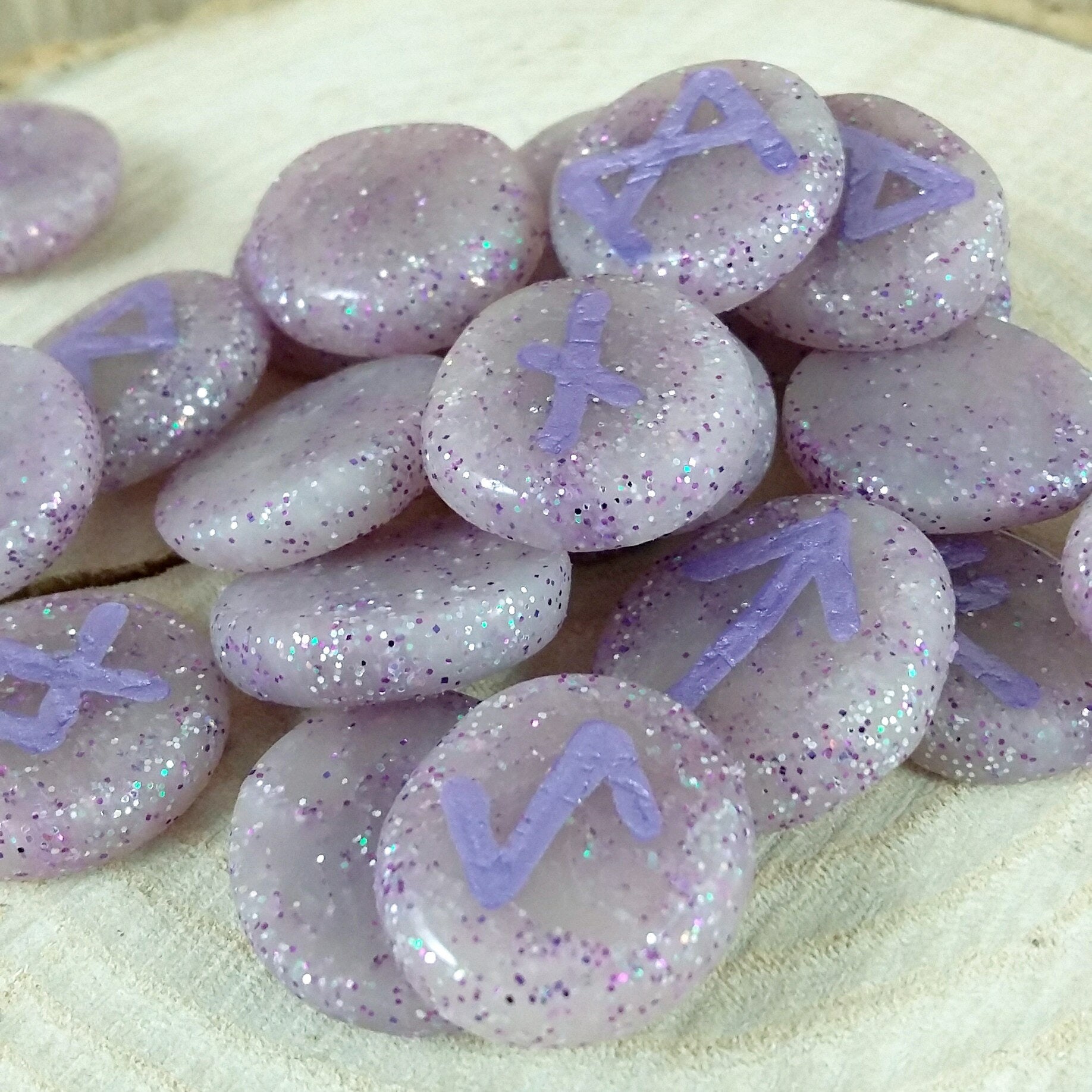 Purple Glitter Viking Runes , Polymer Clay Runes , Sparkly Travel Runes ...