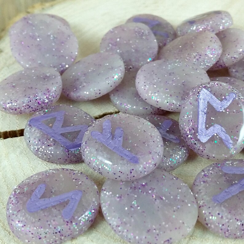 Purple Glitter Viking Runes , Polymer Clay Runes , Sparkly Travel Runes ...