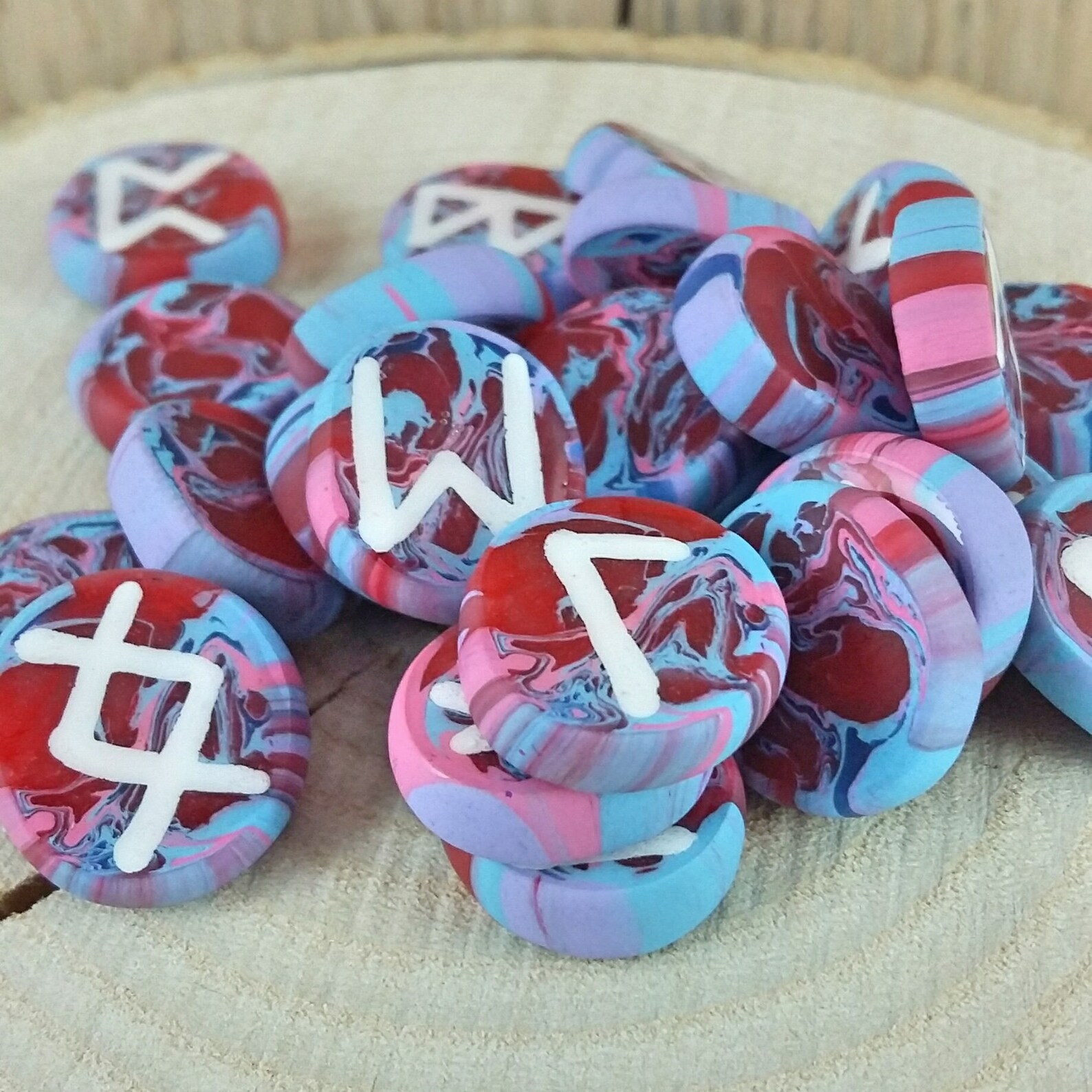 Multi Colored Polymer Clay Runes , Colorful Runes in a Drawstring Bag ...