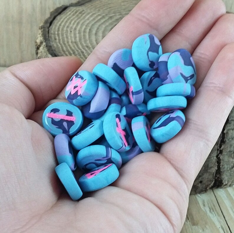 Polymer Clay Viking Runes , Runes in a Bag , Blue and Pink Runes ...