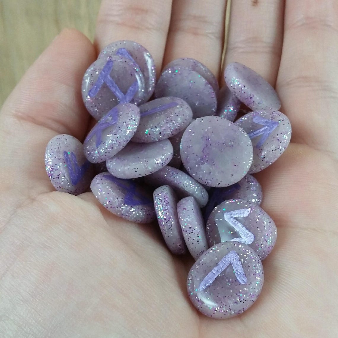 Purple Glitter Viking Runes , Polymer Clay Runes , Sparkly Travel Runes ...