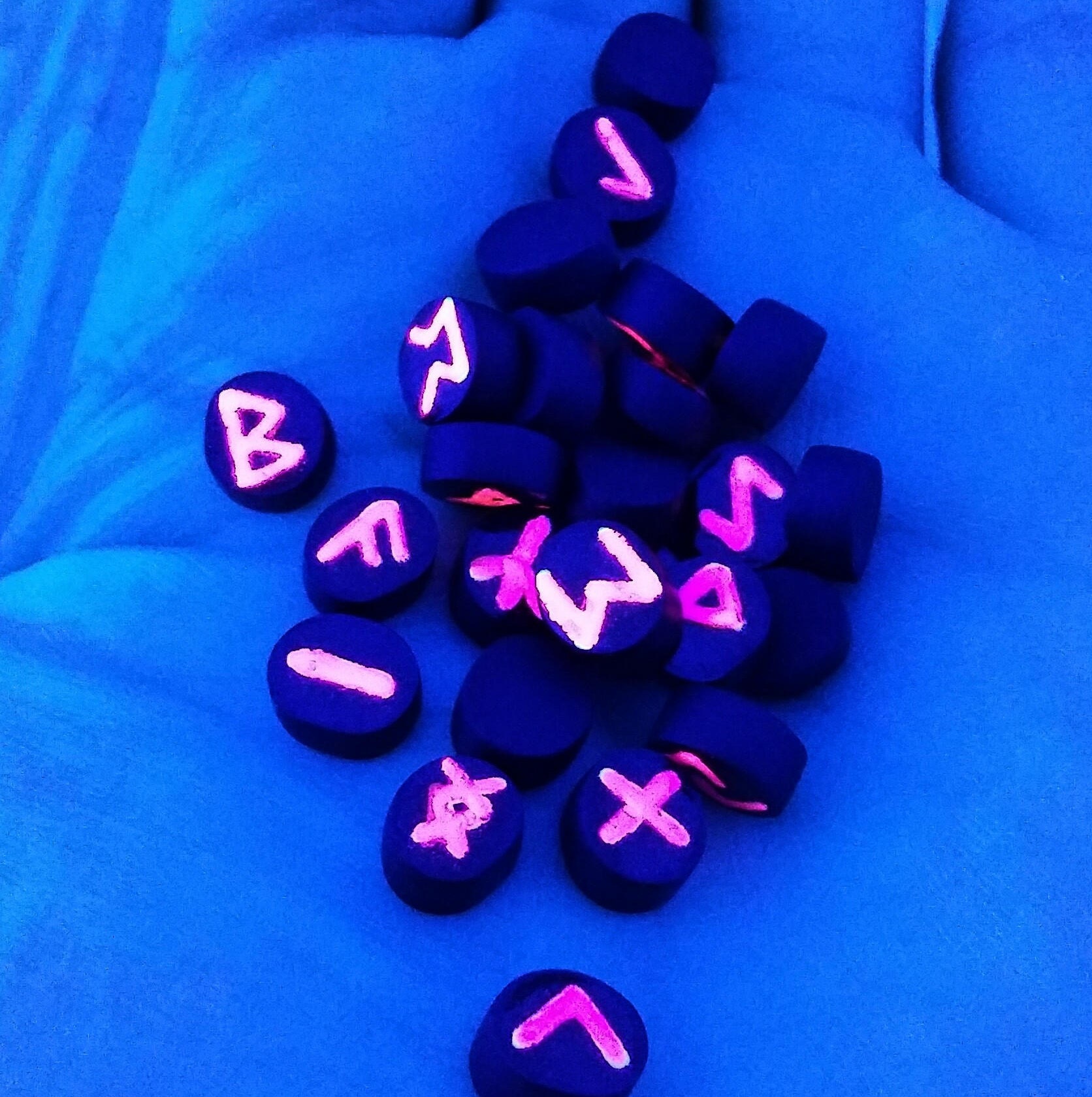 Neon Pink Runes , Mini Viking Runes , Miniature Black Runes , Travel ...
