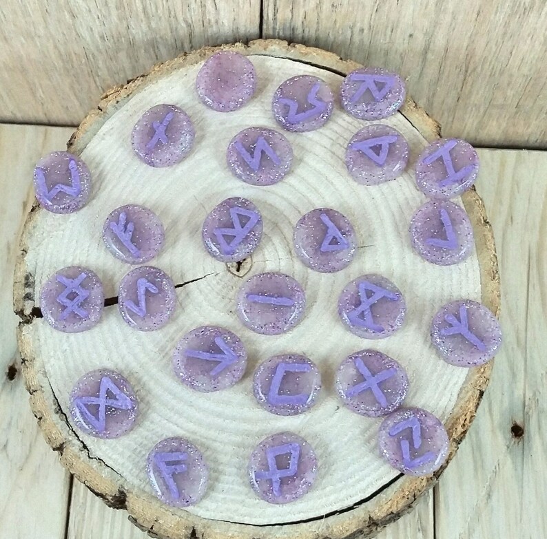 Purple Glitter Viking Runes , Polymer Clay Runes , Sparkly Travel Runes ...