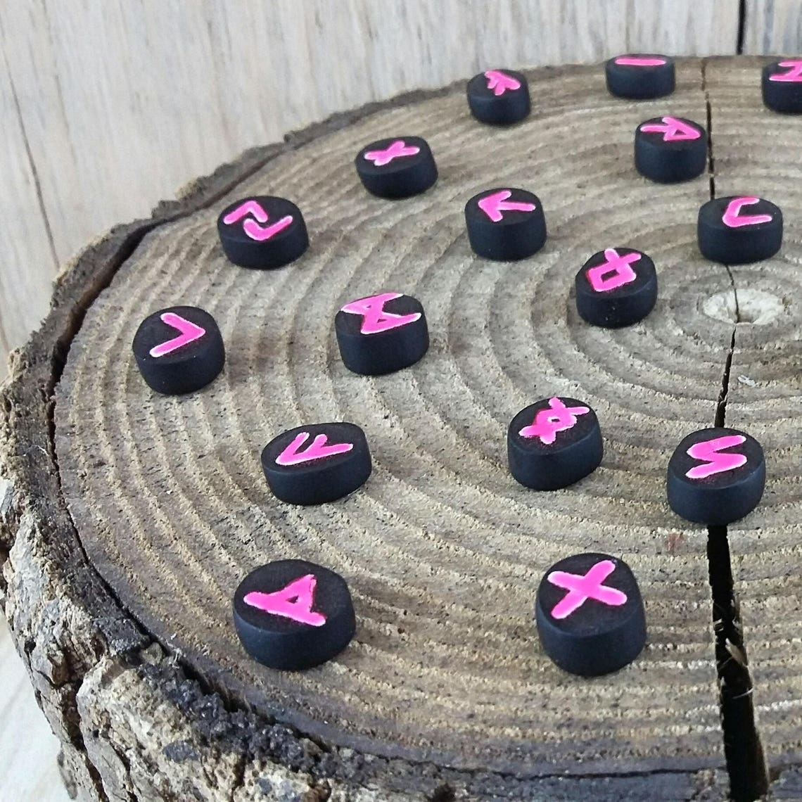 Neon Pink Runes , Mini Viking Runes , Miniature Black Runes , Travel ...