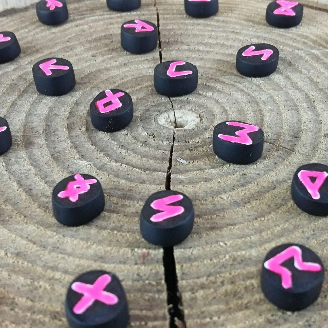 Neon Pink Runes , Mini Viking Runes , Miniature Black Runes , Travel ...