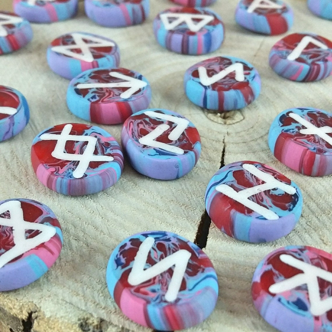 Multi Colored Polymer Clay Runes , Colorful Runes in a Drawstring Bag ...