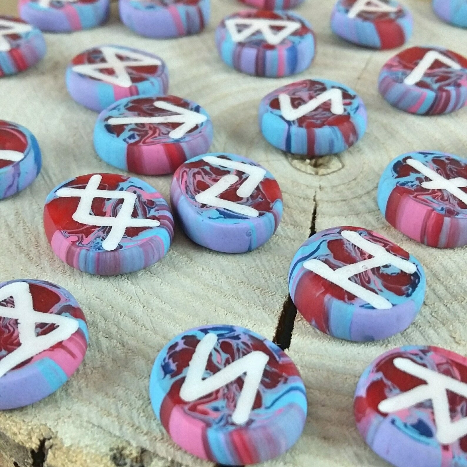 Multi Colored Polymer Clay Runes , Colorful Runes in a Drawstring Bag ...