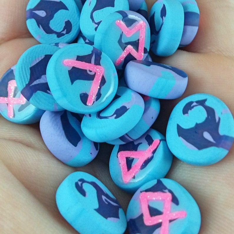 Polymer Clay Viking Runes , Runes in a Bag , Blue and Pink Runes ...