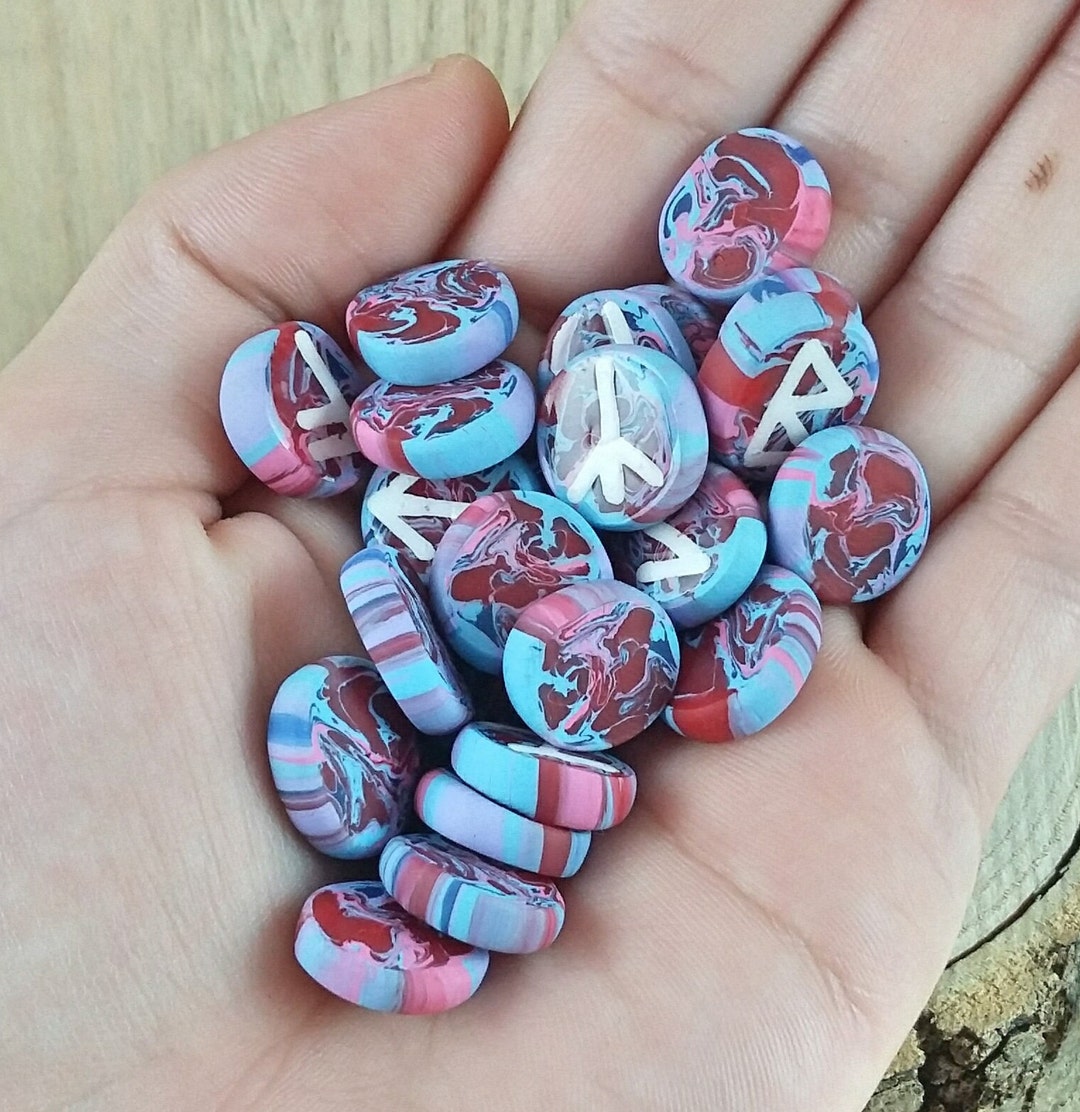 Multi Colored Polymer Clay Runes , Colorful Runes in a Drawstring Bag ...