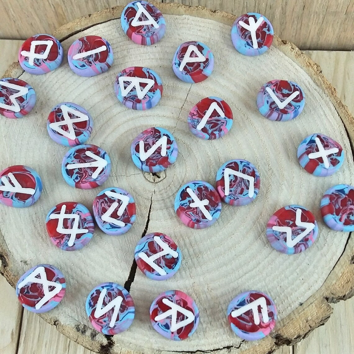 Multi Colored Polymer Clay Runes , Colorful Runes in a Drawstring Bag ...