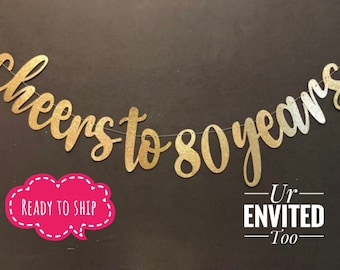 80th birthday banner 80 years loved banner Glitter banner | Etsy