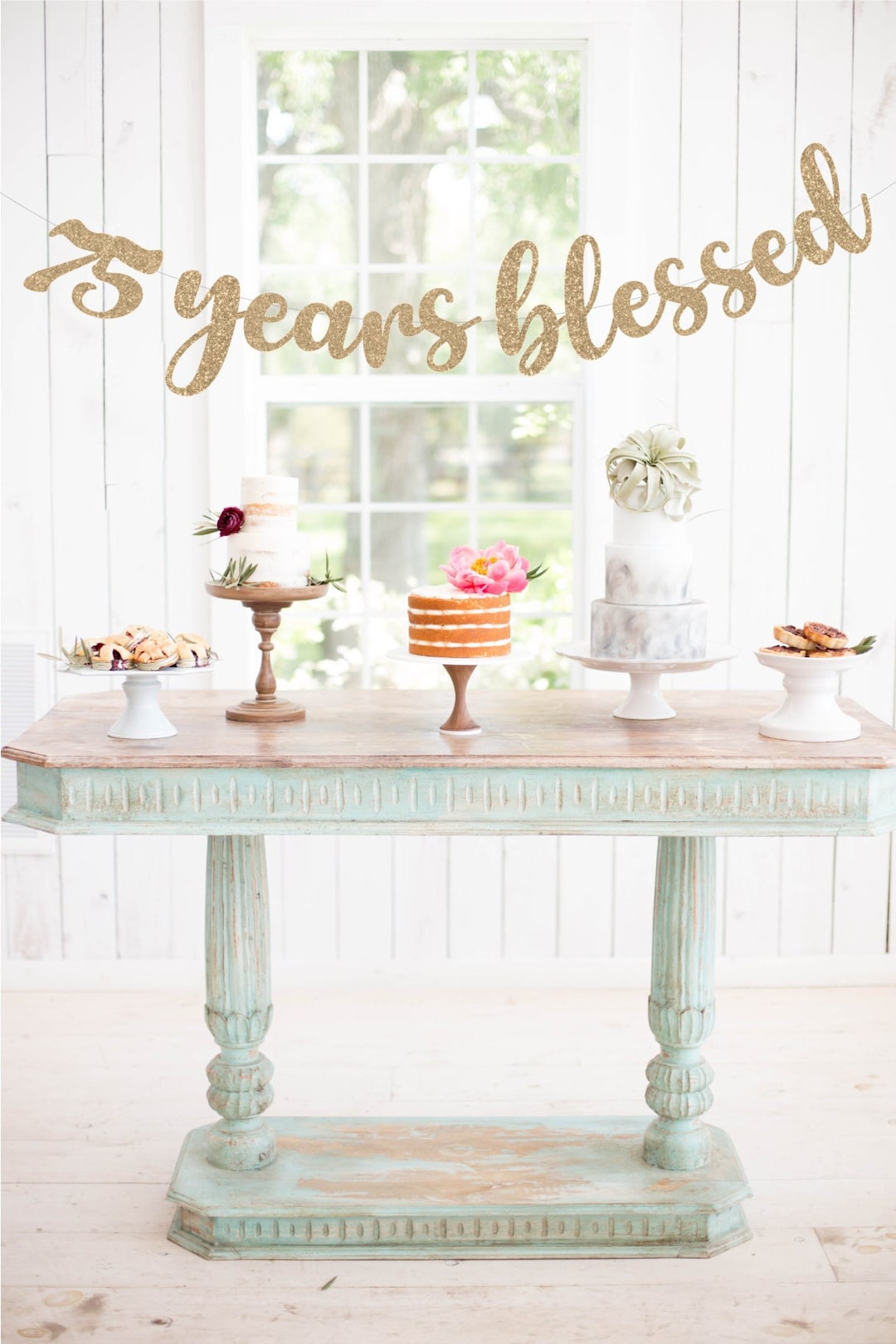 75 Years Blessed Banner, 75th Birthday Party, 75th Anniversary, 75th ...