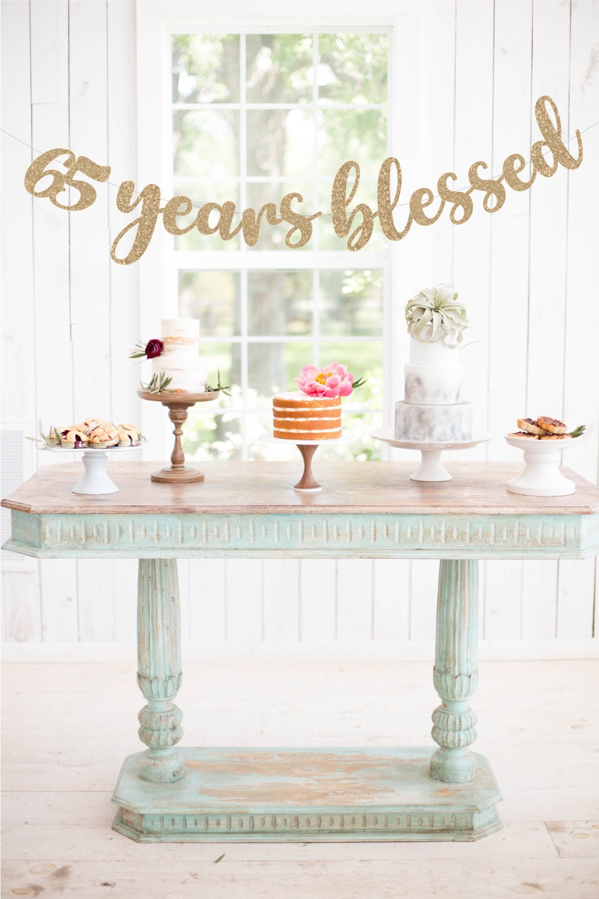 65 Years Blessed Banner, 65th Birthday Banner, Birthday Banner, Glitter ...