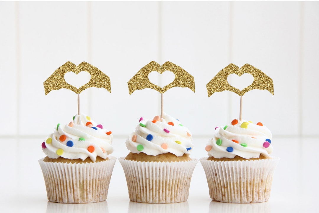 Hand Heart Cupcake Toppers, Wedding Cupcake Toppers, Bachelorette ...
