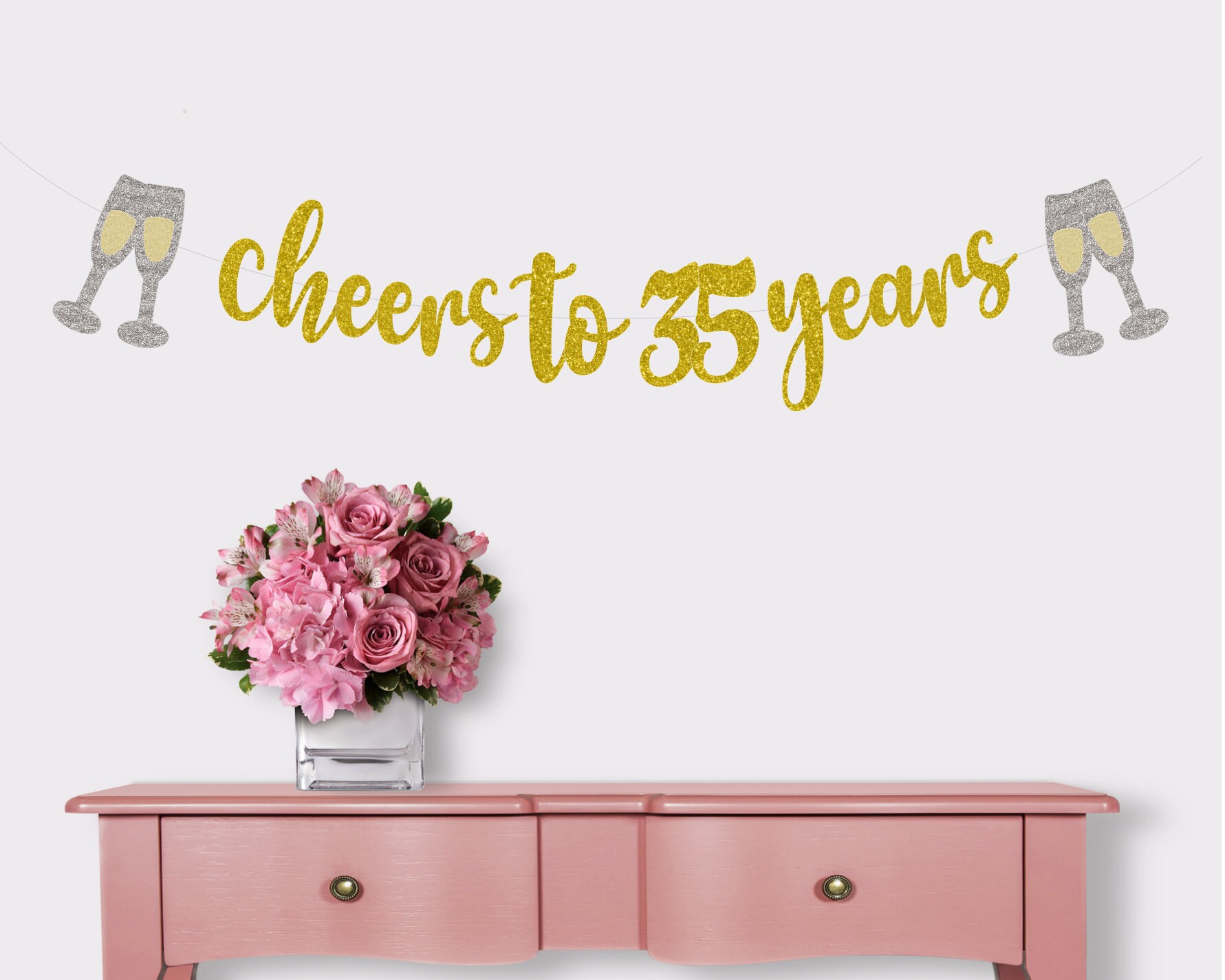Cheers to 35 Banner 35th Birthday 35th Anniversary Glitter - Etsy