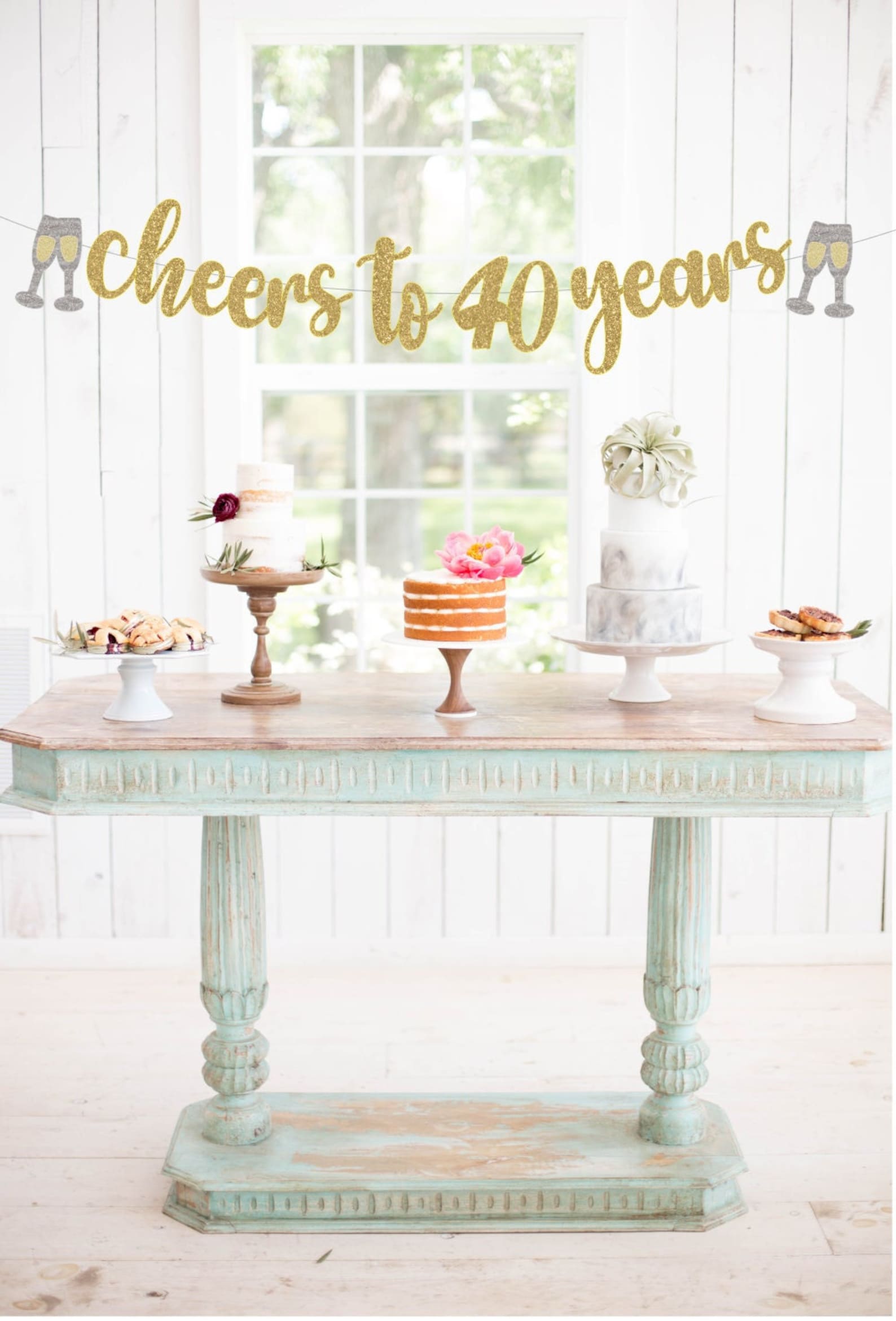 Cheers to 40 BANNER 40th Birthday Banner Birthday Banners - Etsy