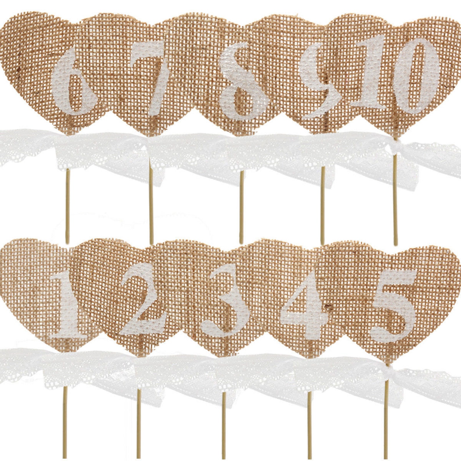Hessian Table Numbers 1-10 Burlap Heart Wedding Party Vintage - Etsy