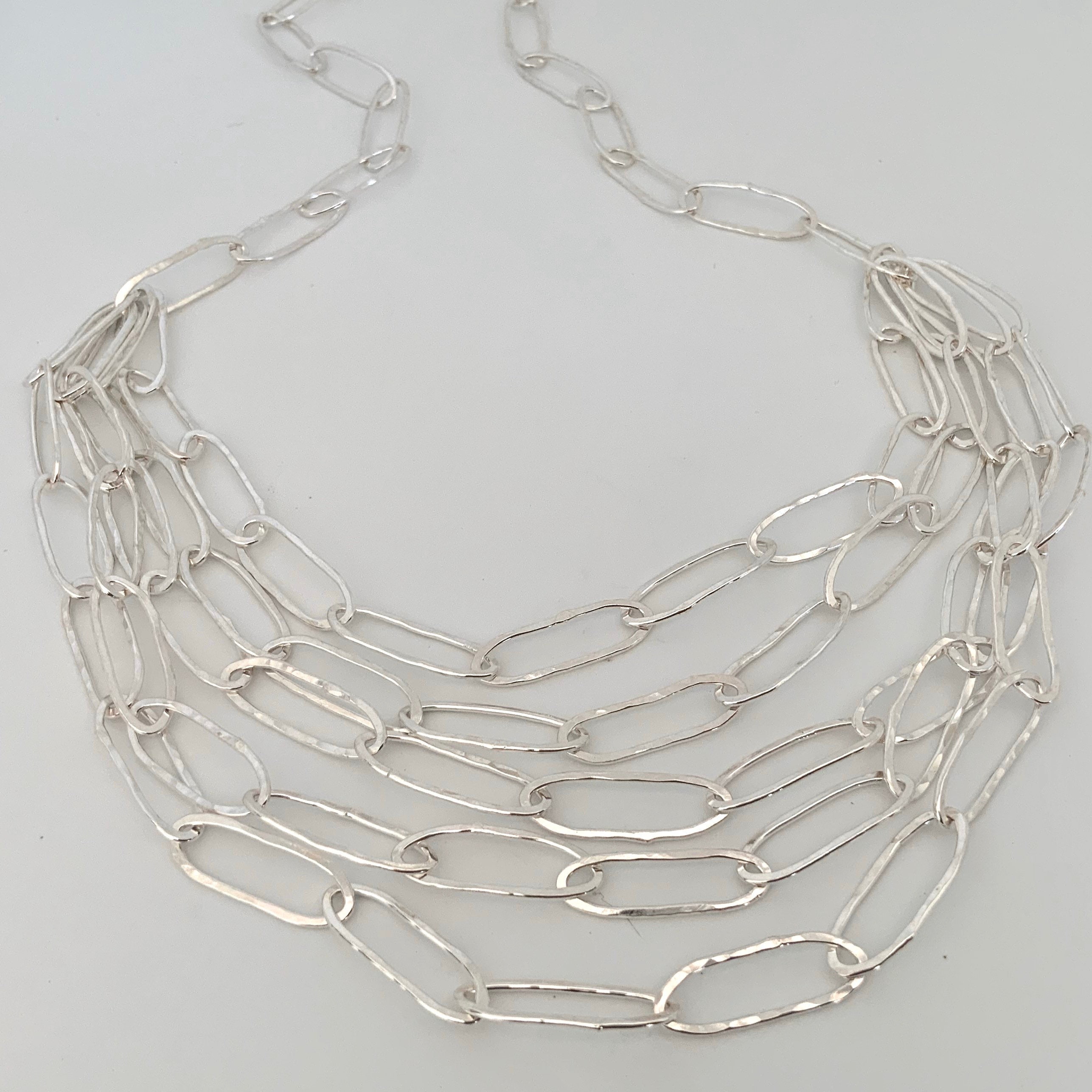 Handmade Silver Chain Necklace With Oblong Links Multi Strand - Etsy