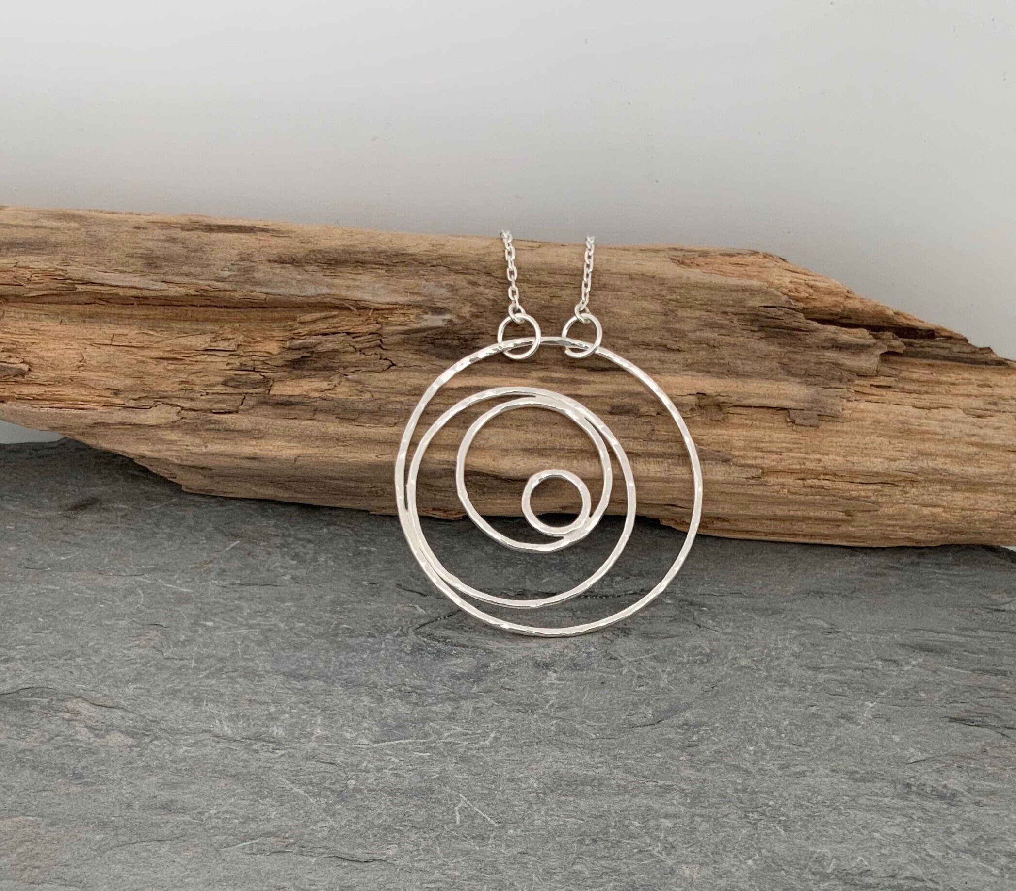 Silver circle necklace large circles pendant hammered silver | Etsy