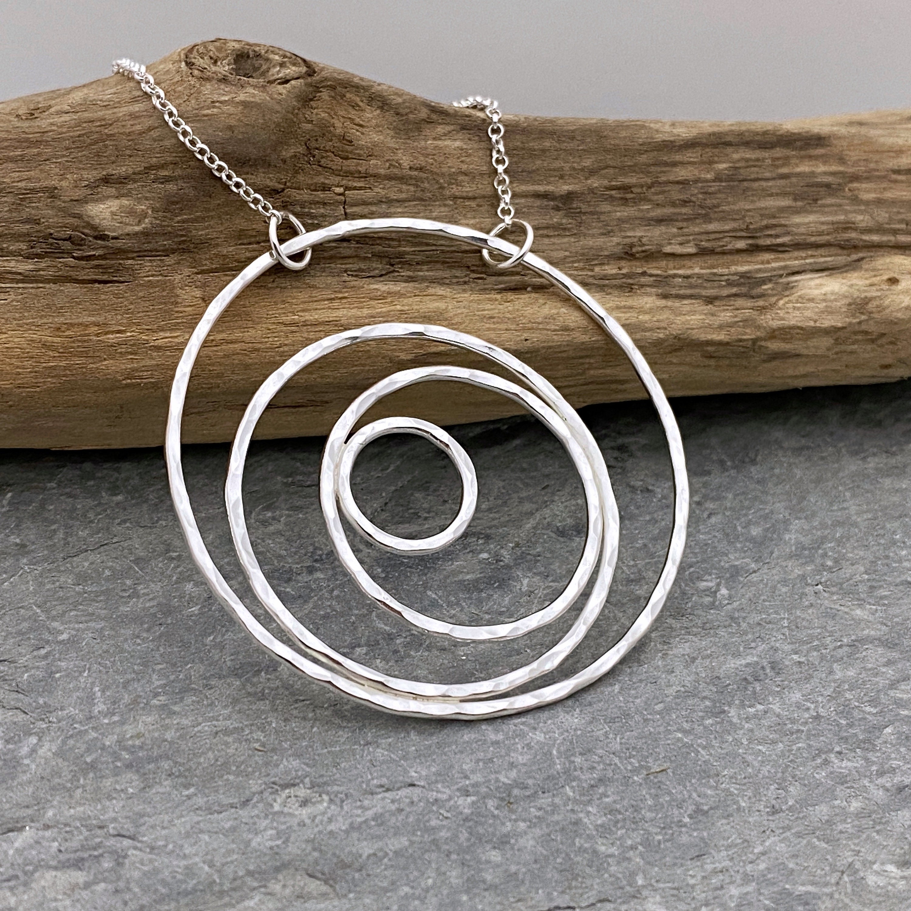 Large Round Silver Circles Statement Necklace Handmade From Hammered ...