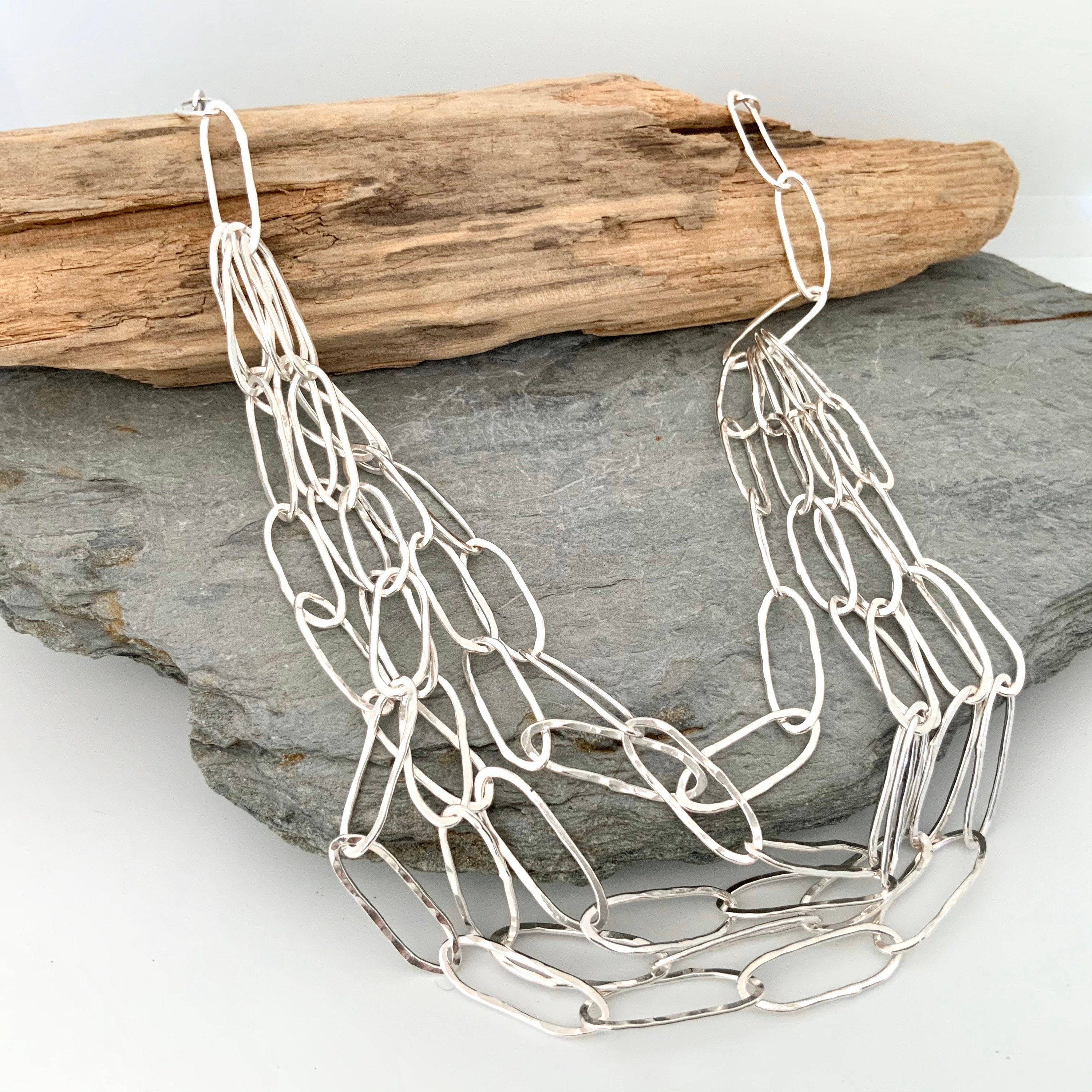Handmade Silver Chain Necklace With Oblong Links Multi Strand - Etsy